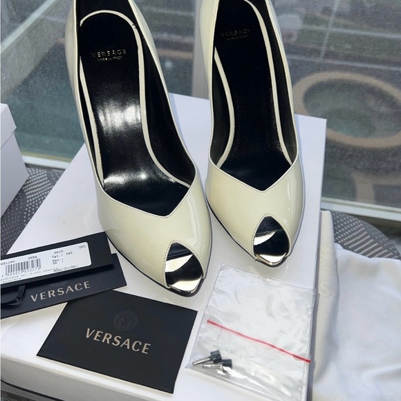 Versace | Shoes | Versace White Stiletto Heels Peep Toe | Poshmark